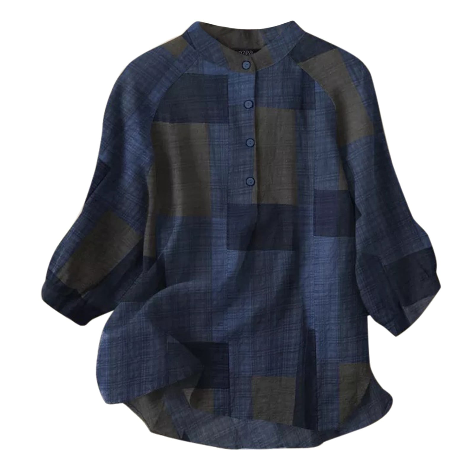 Spring Tops for Women Long Sleeve Round Neck Button Print Texture Solid ...