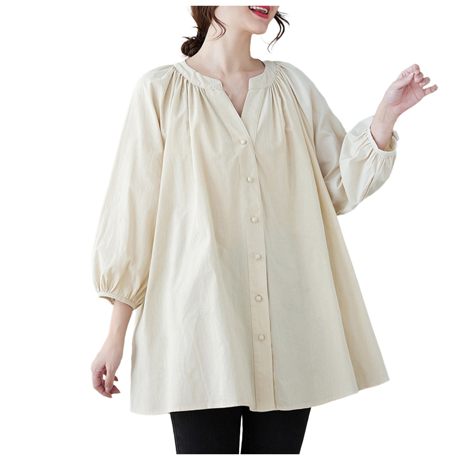 Spring Tops for Women New Sleeves Extra Wide Wear Korean Jacquard Solid ...
