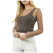 INSPIRE CHIC Glitter Sheer Mesh Top for Women's Square Neck Ruched ...