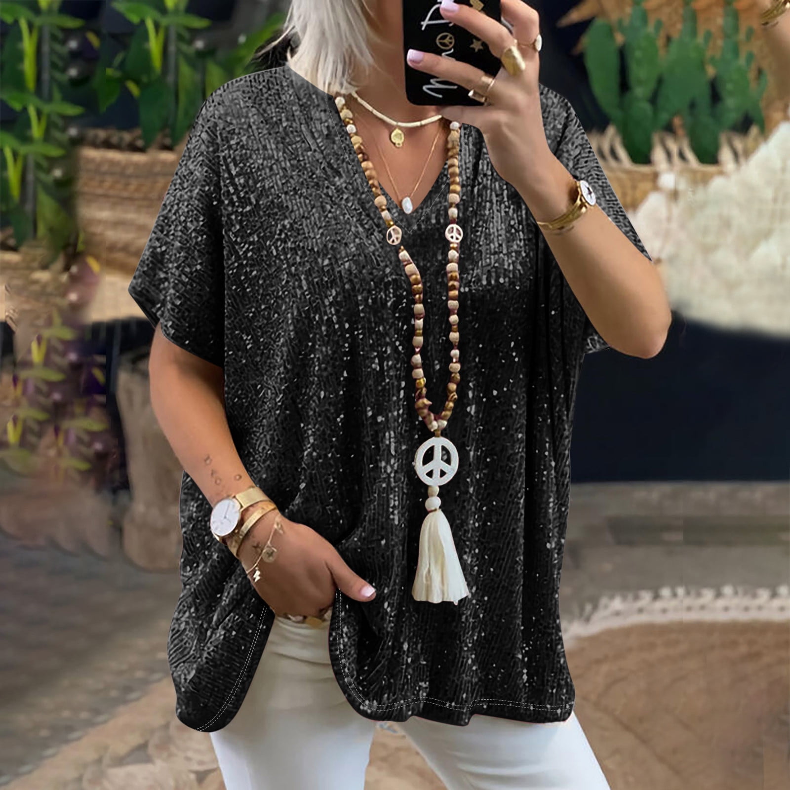 Spring Tops for Women Womens Sequin Top Spring Plus Size Womens Clothes ...