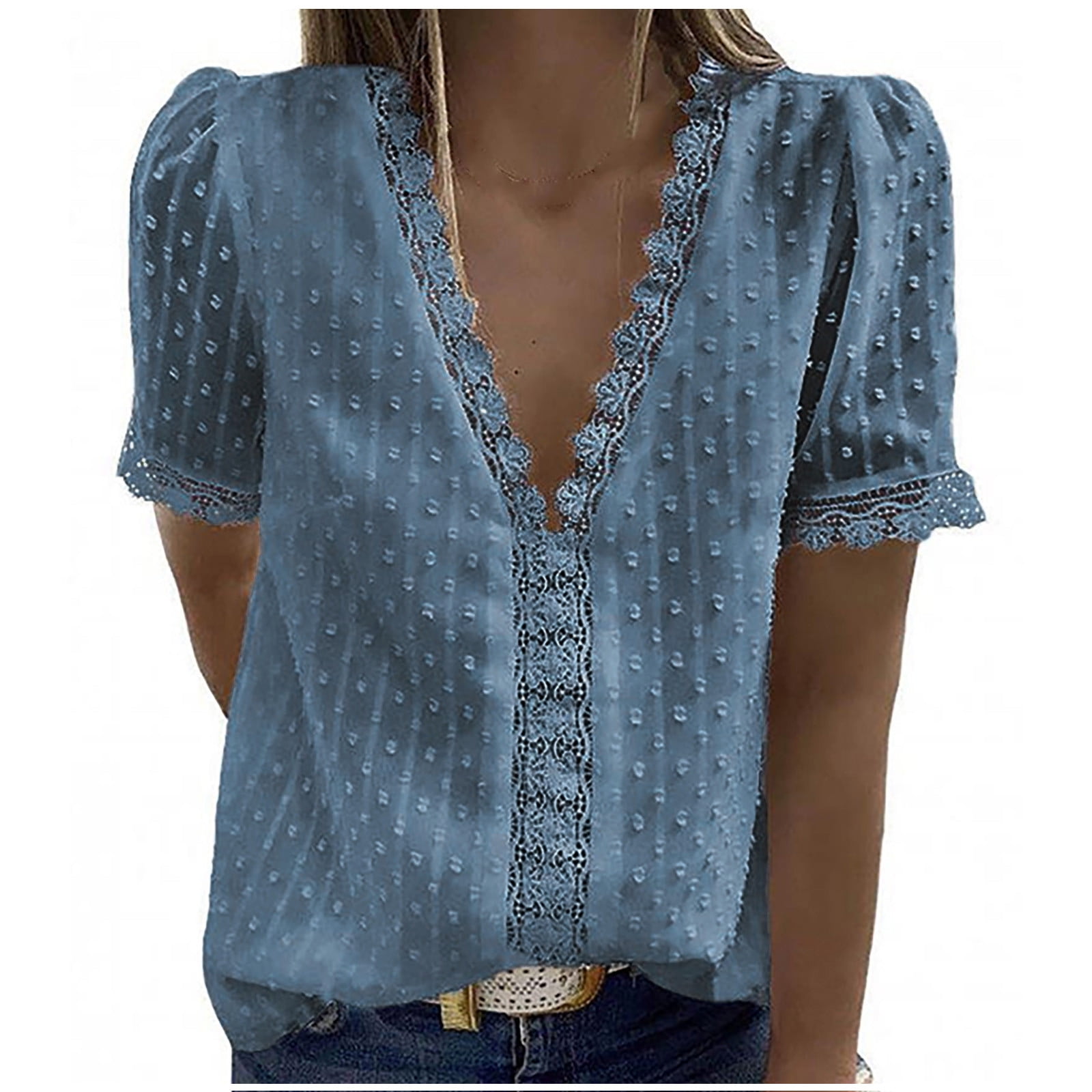 Spring Tops for Women Womens Summer Tops Fashion Summer V-Neck Lace ...