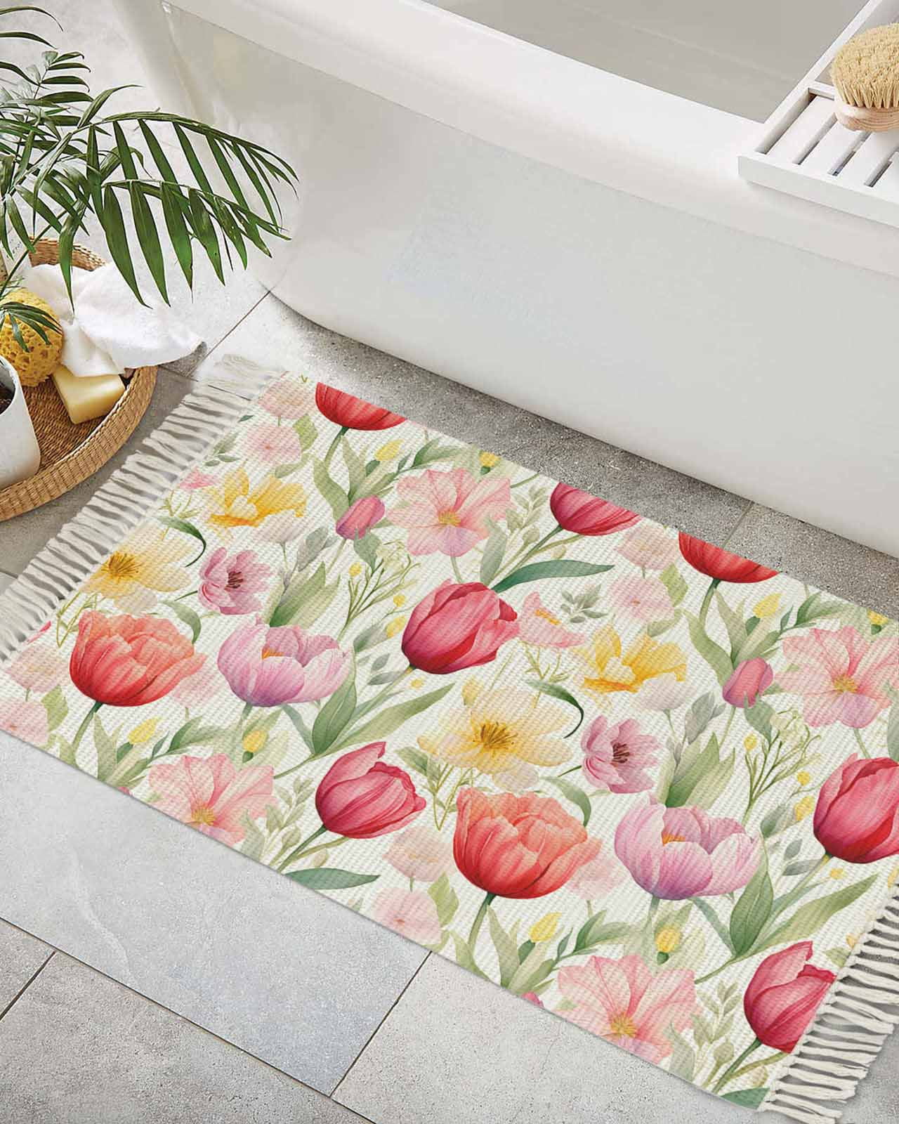 Spring Tulip Bath Rug 2x3ft Woven Bathroom Entryway Runner Rug,Summer ...
