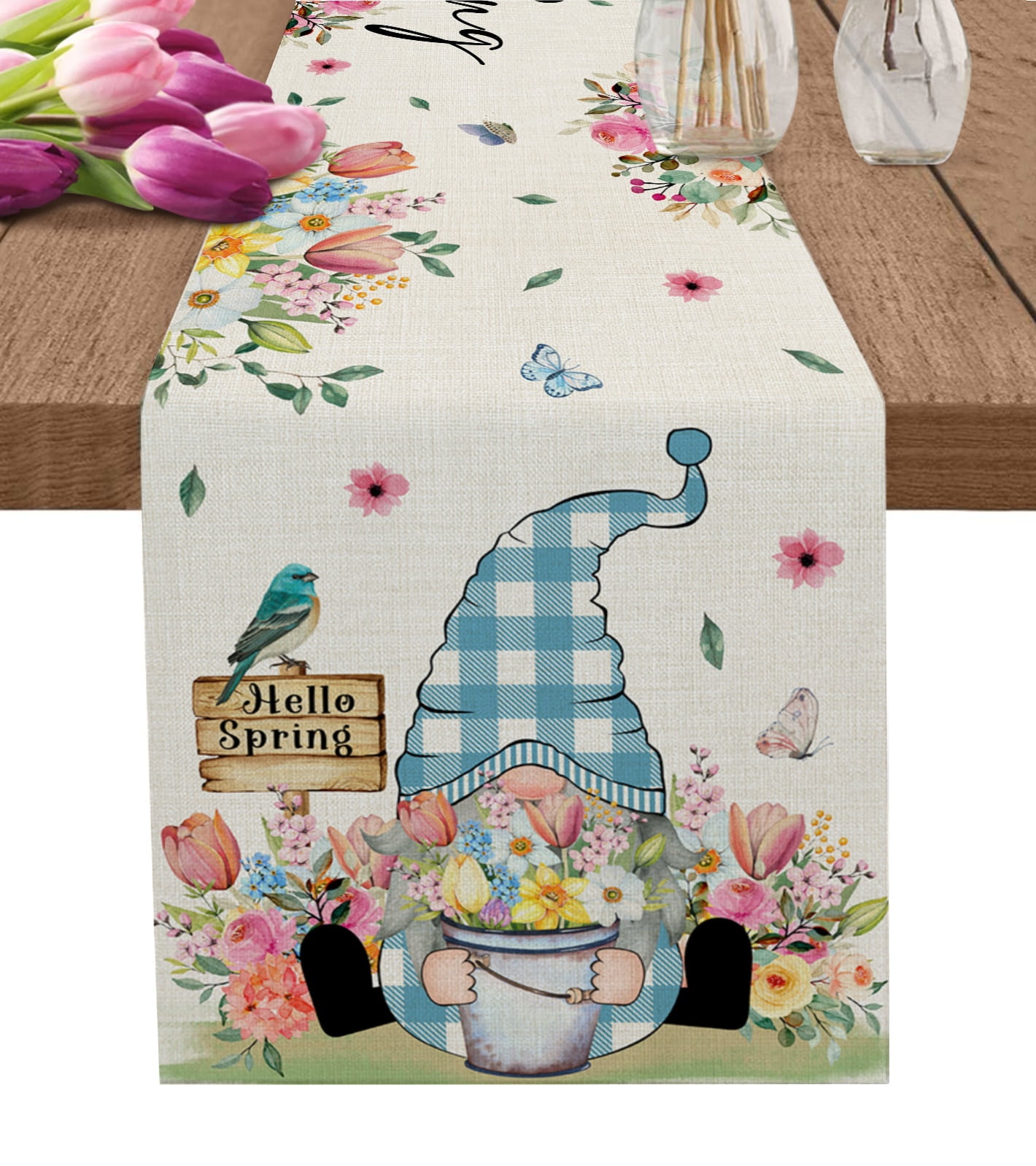 Spring Tulip Color Printed Table Flags Linen Antifouling Table Flags ...