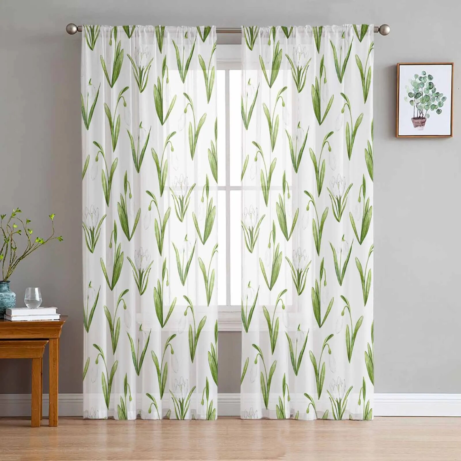 Spring Tulip Flower Plant Tulle Curtains for Living Room Bedroom Modern ...