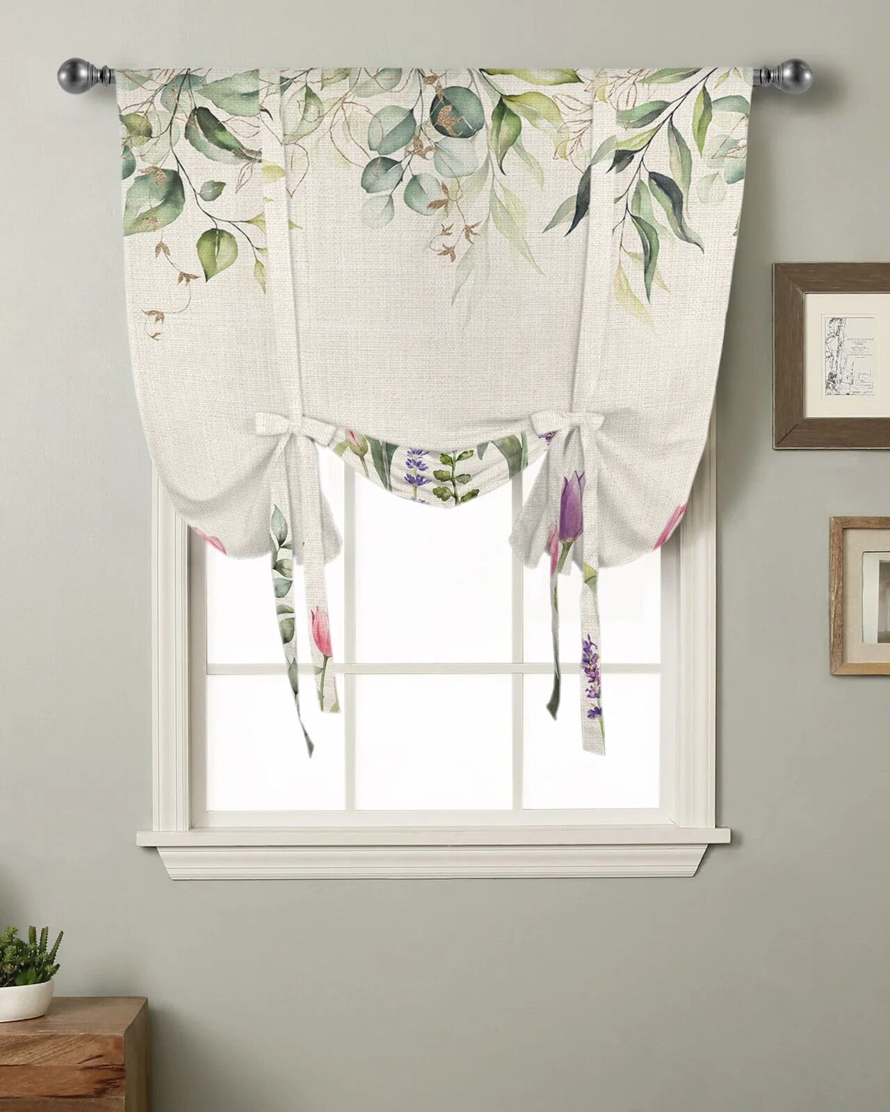 Spring Tulip Flower Plants Kitchen Short Window Curtain Rod Pocket ...