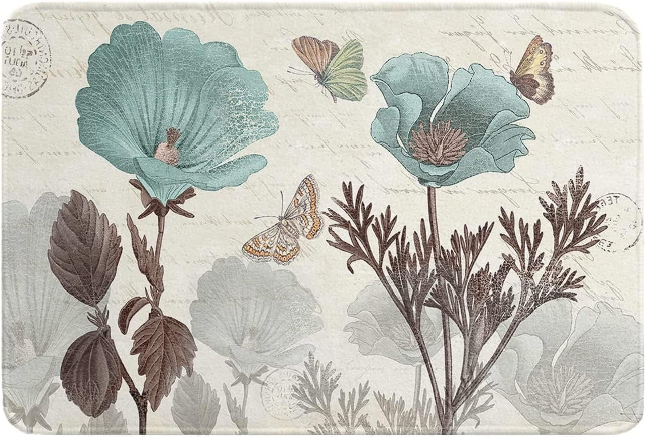 Spring Tulip Indoor Doormat Absorbent Floor Mats, Vintage Summer Teal ...