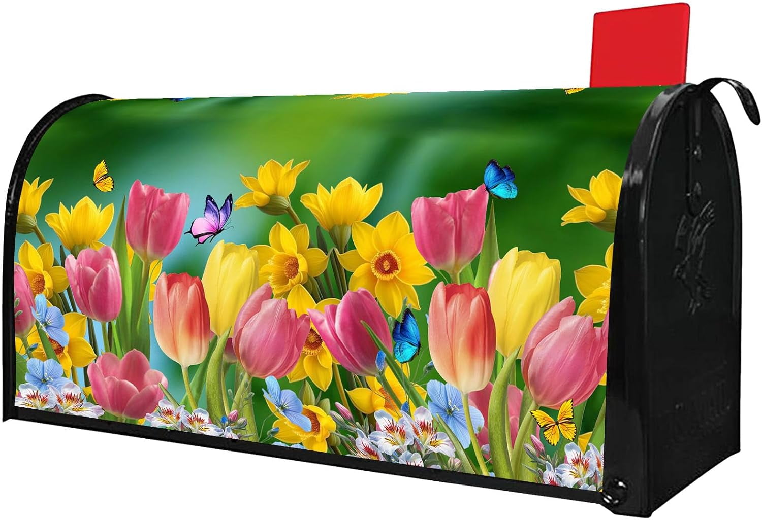 Spring Tulip Lavender Butterfly Mailbox Covers, Magnetic Post Box Cover ...