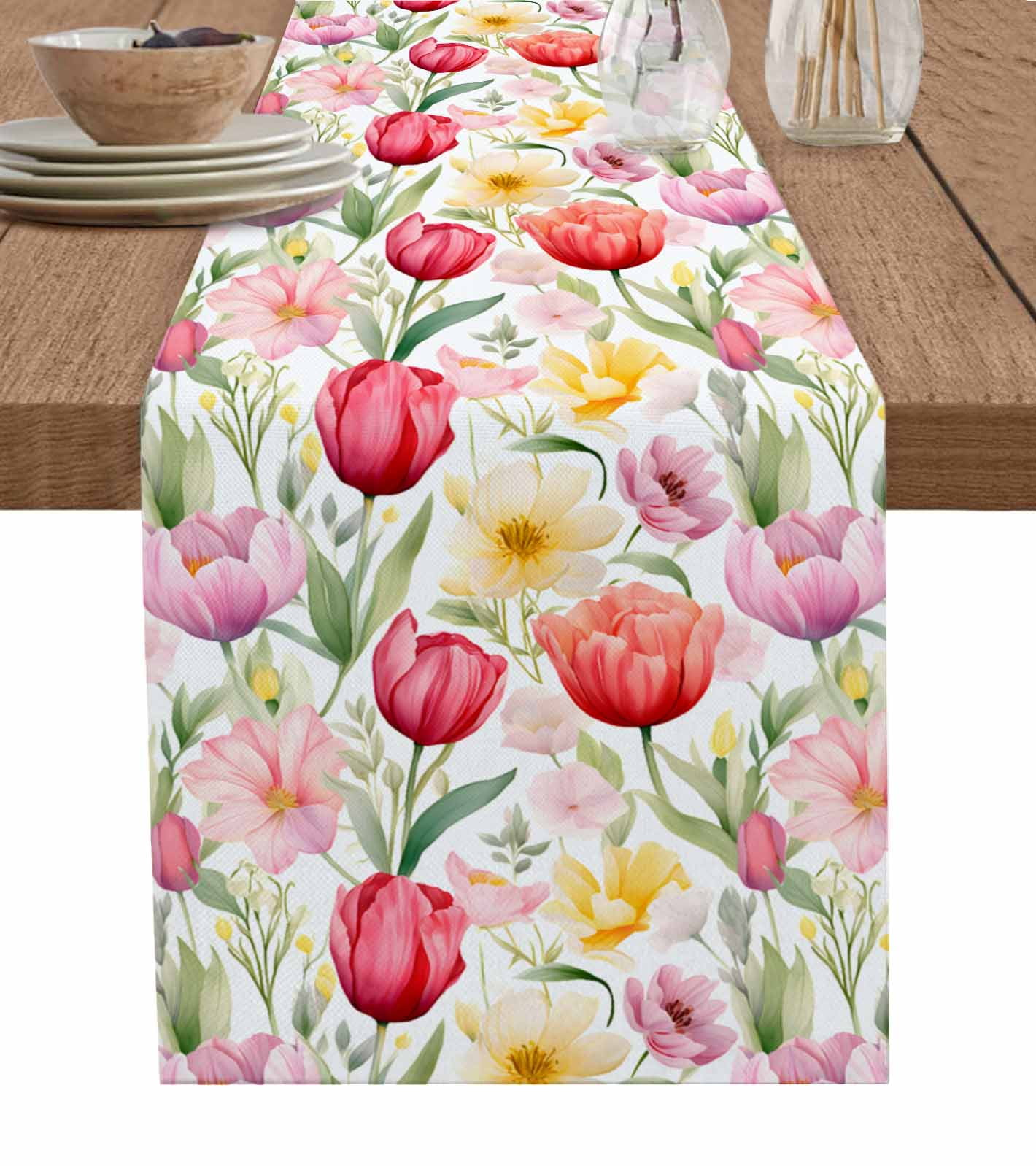 Spring Tulip Table Runner Summer Floral Botanical Elegant Tablerunners ...