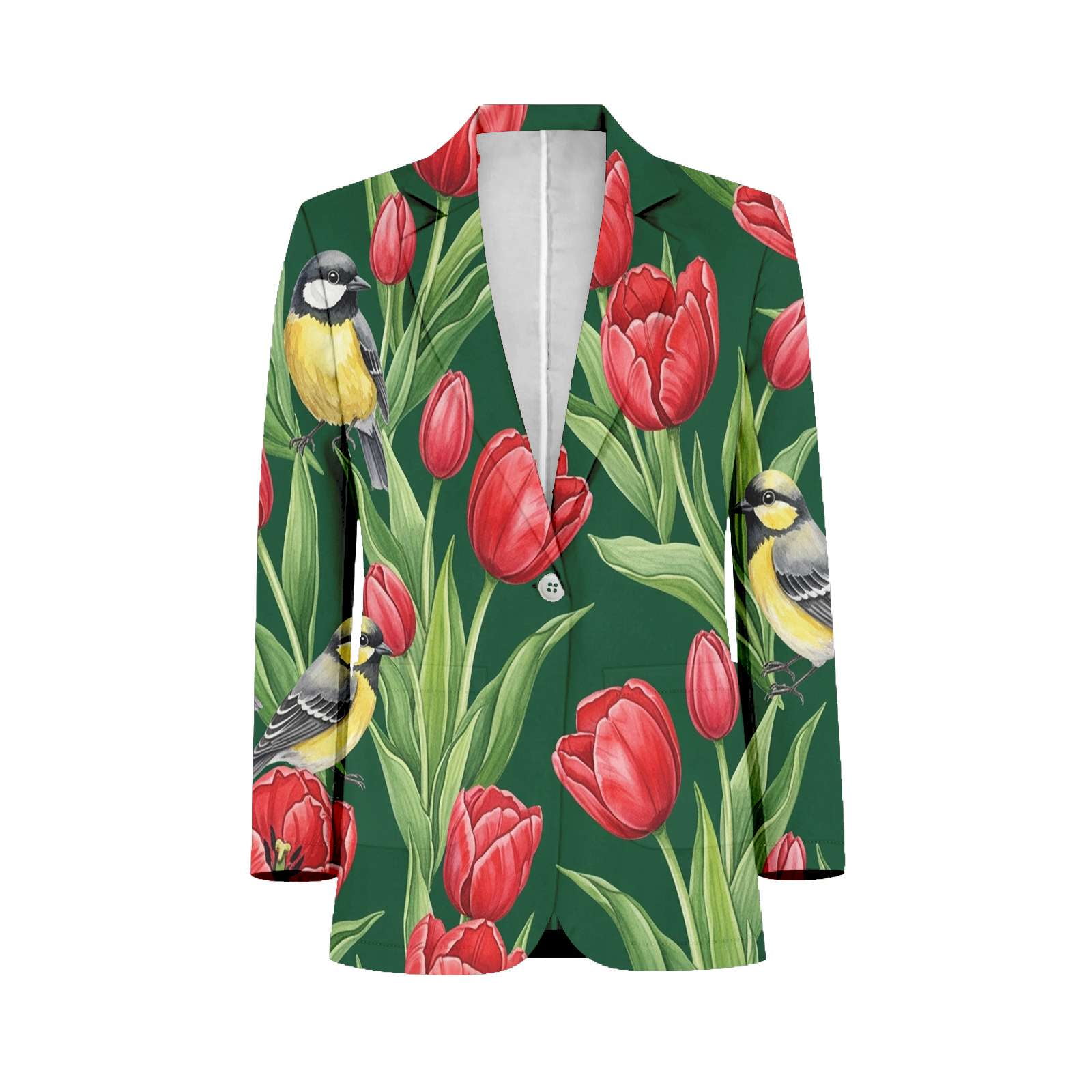 Spring Tulips & Birds Pattern Mens Suits Shawl Collar Slim Fit Suit ...