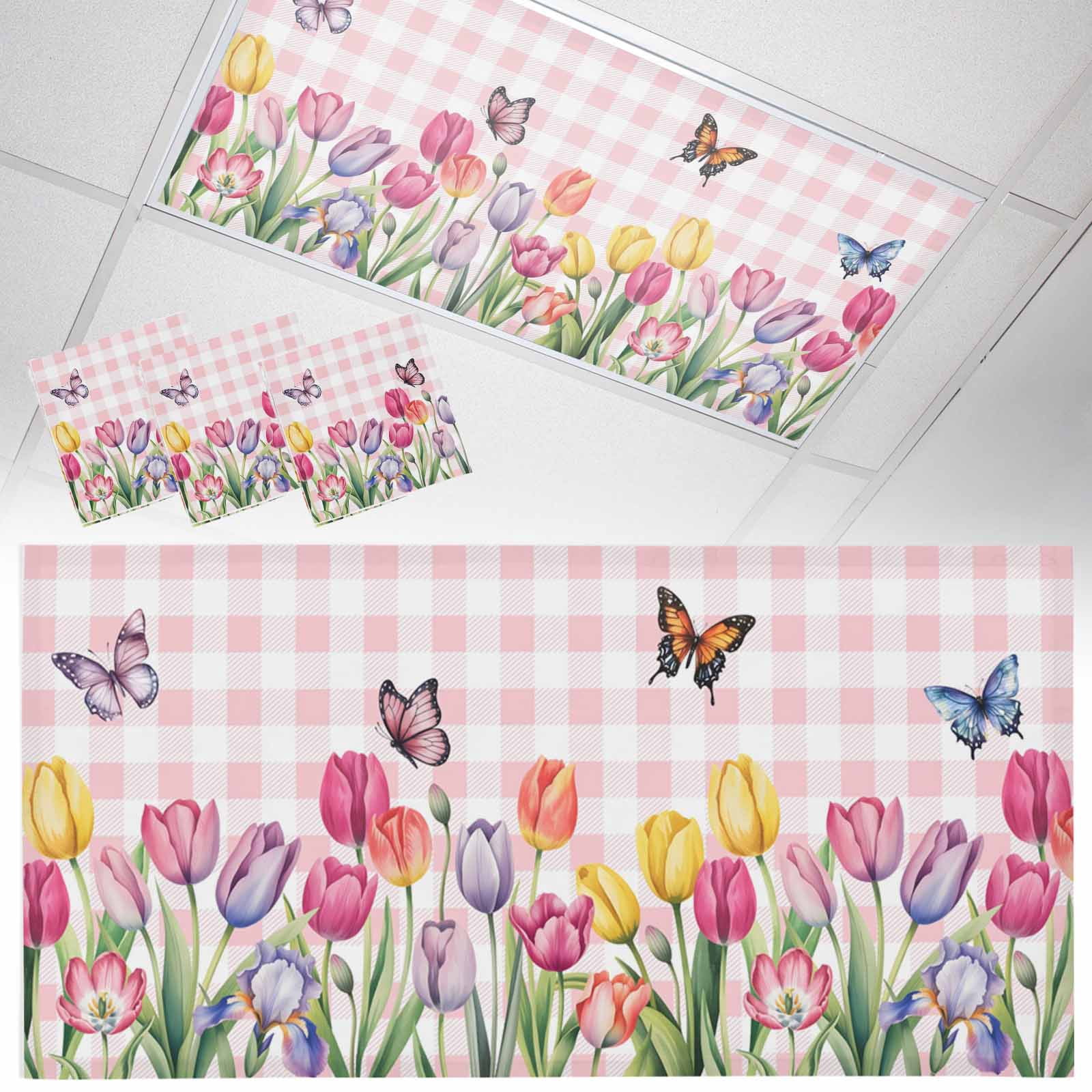 Spring Tulips Fluorescent Light Covers Watercolor Colorful Floral Leaf ...