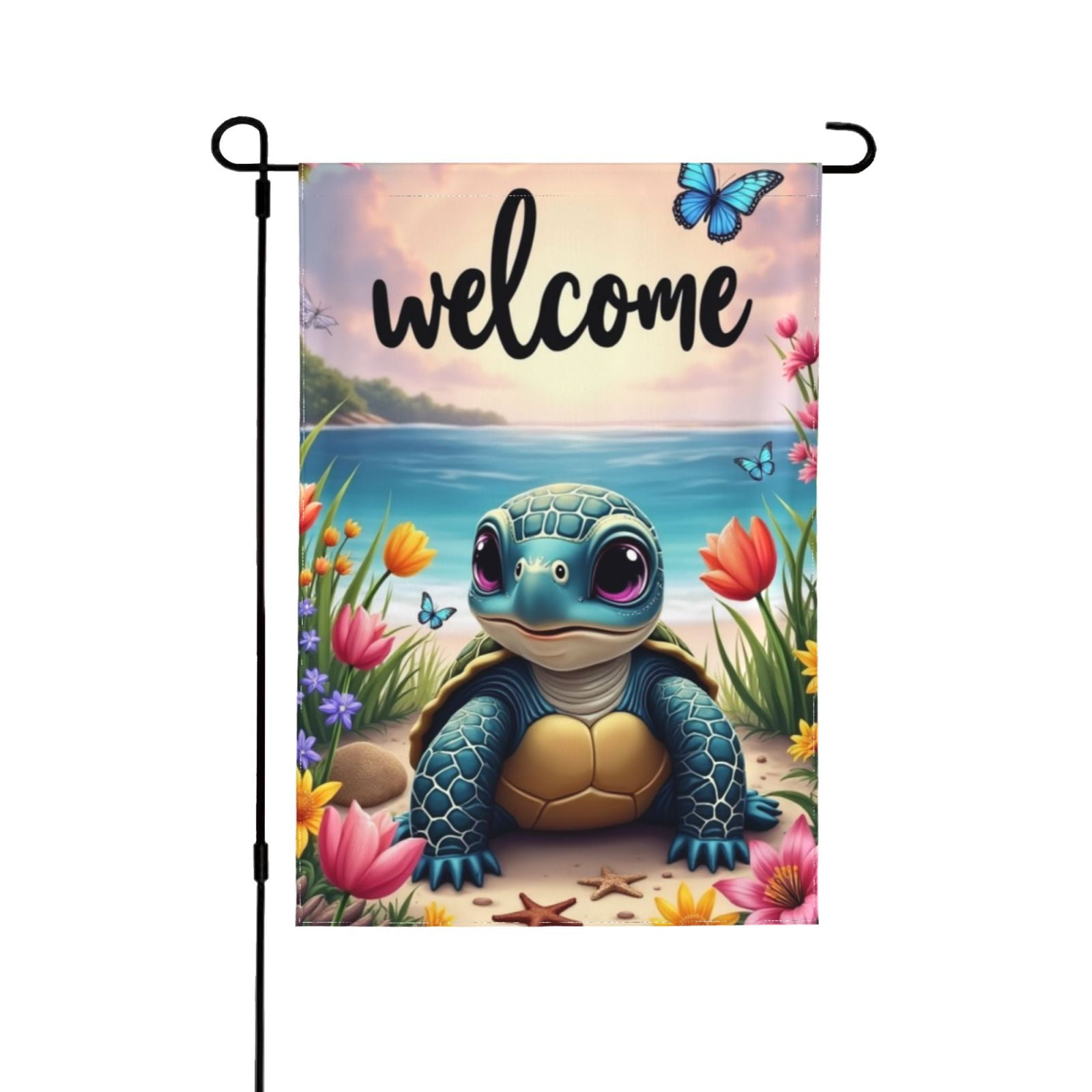 Spring Turtle Garden Flag Welcome Outside Cute Baby Sea Turtle Beach ...