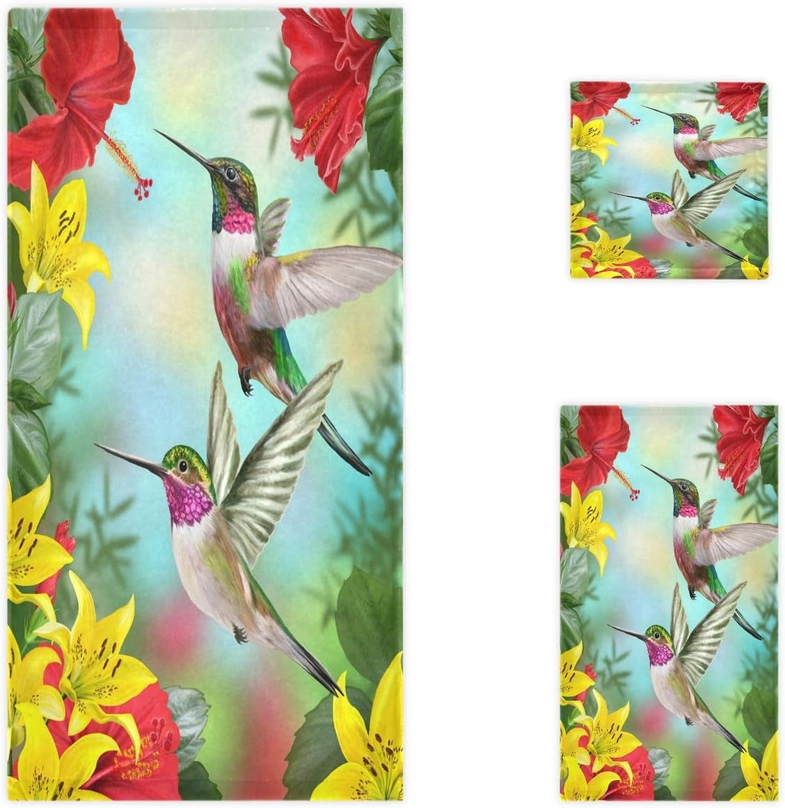 Spring Two Little Birds Hummingbirds Hibiscus Lilies Flowers Soft Set ...
