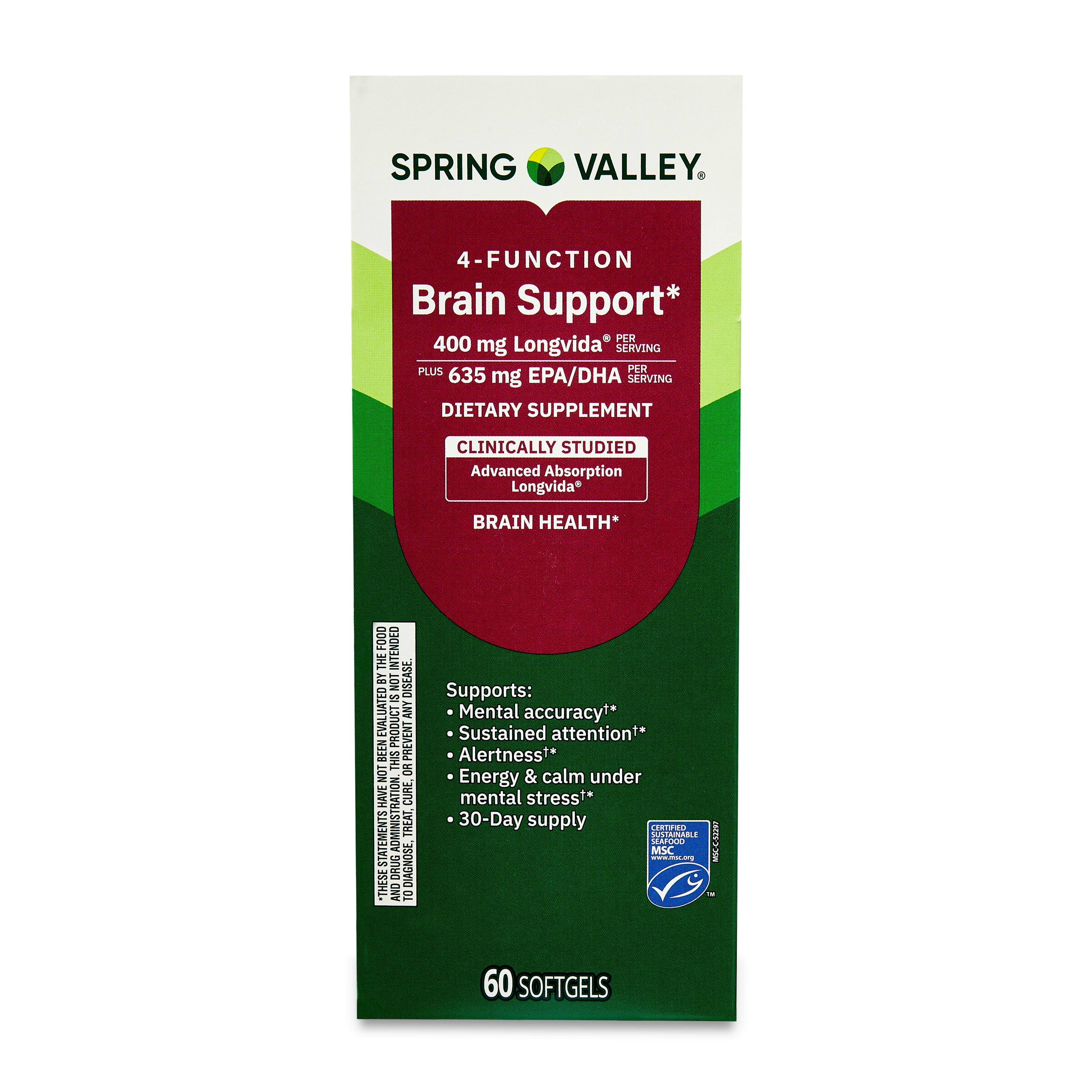 Spring Valley 4-Function Brain Support Dietary Supplement Softgels for ...
