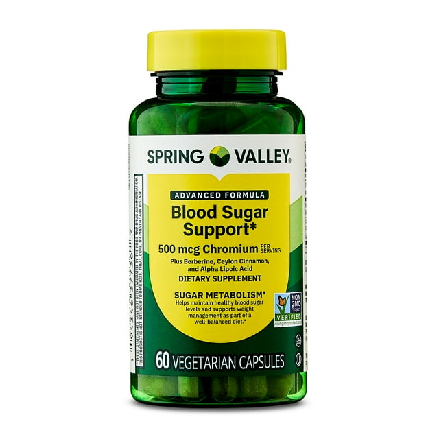 Spring Valley Advanced Formula Blood Sugar Support Dietary Supplement Vegetarian Capsules, 500 ...