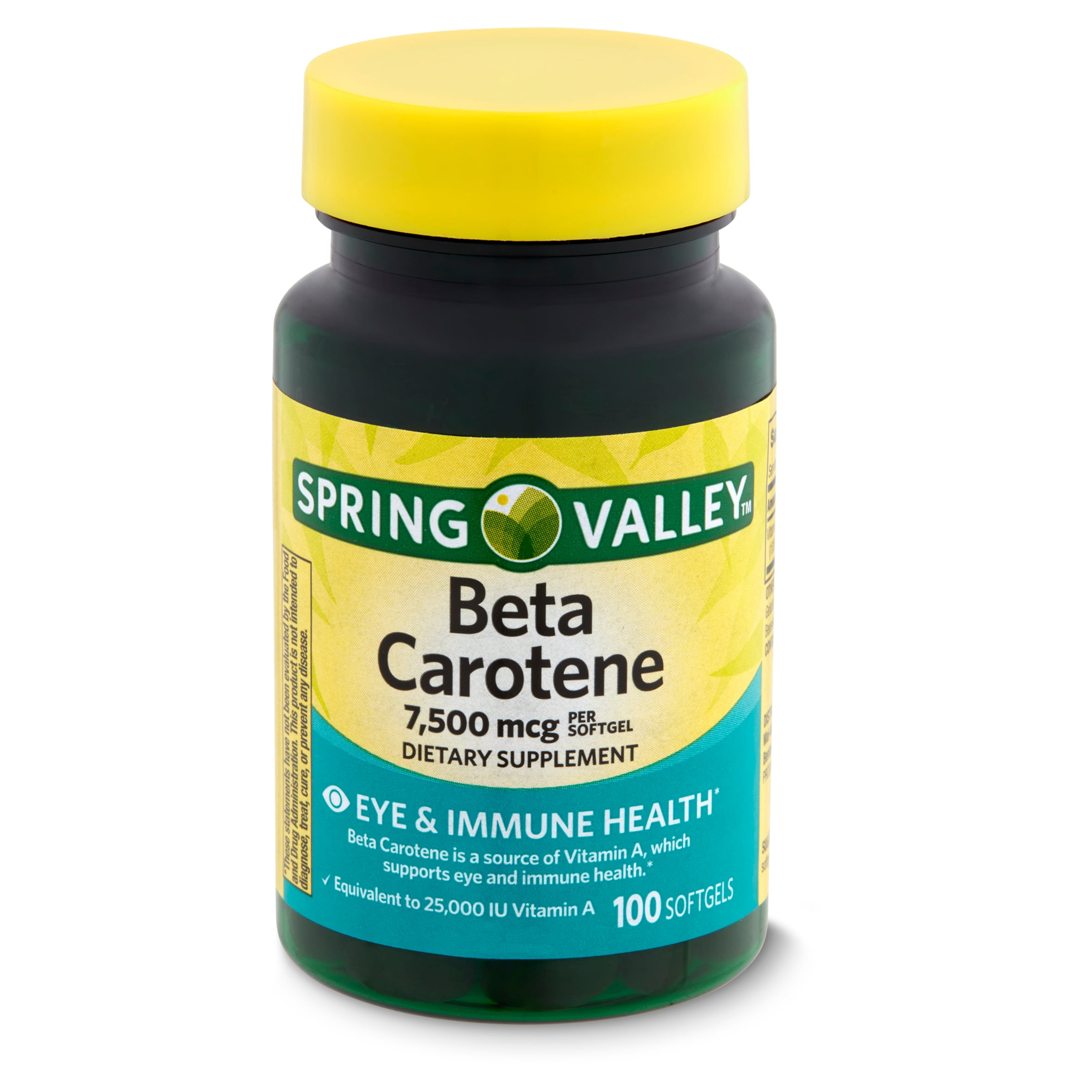 Spring Valley Beta Carotene Dietary Supplement, 7,500 mcg, 100 Count ...