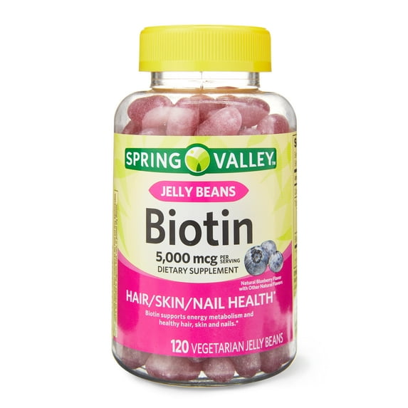 Spring Valley Biotin, 5,000 Mcg Vegetarian Jelly Beans Supplement, 120 ...