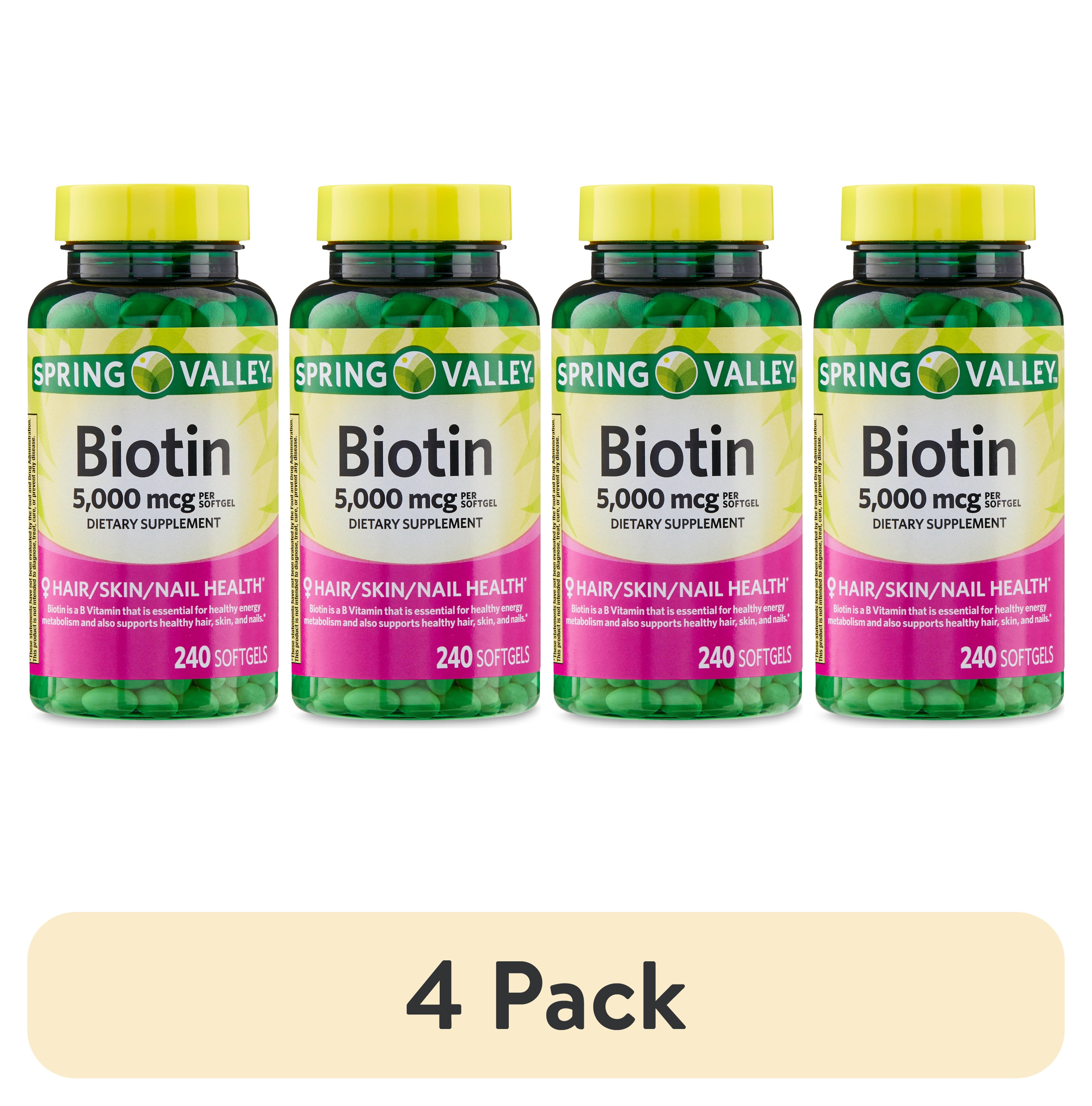 (4 pack) Spring Valley Biotin Softgels Dietary Supplement, 5,000 Mcg ...