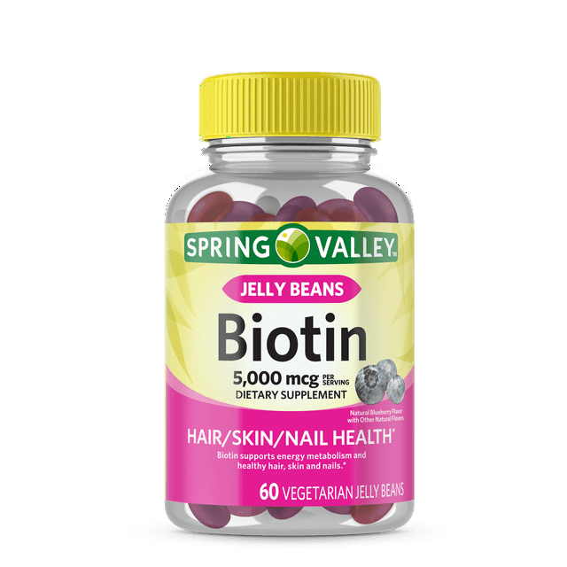 Spring Valley Biotin Vegetarian Jelly Beans, 5000 Mcg, 60 Count HSA/FSA ...
