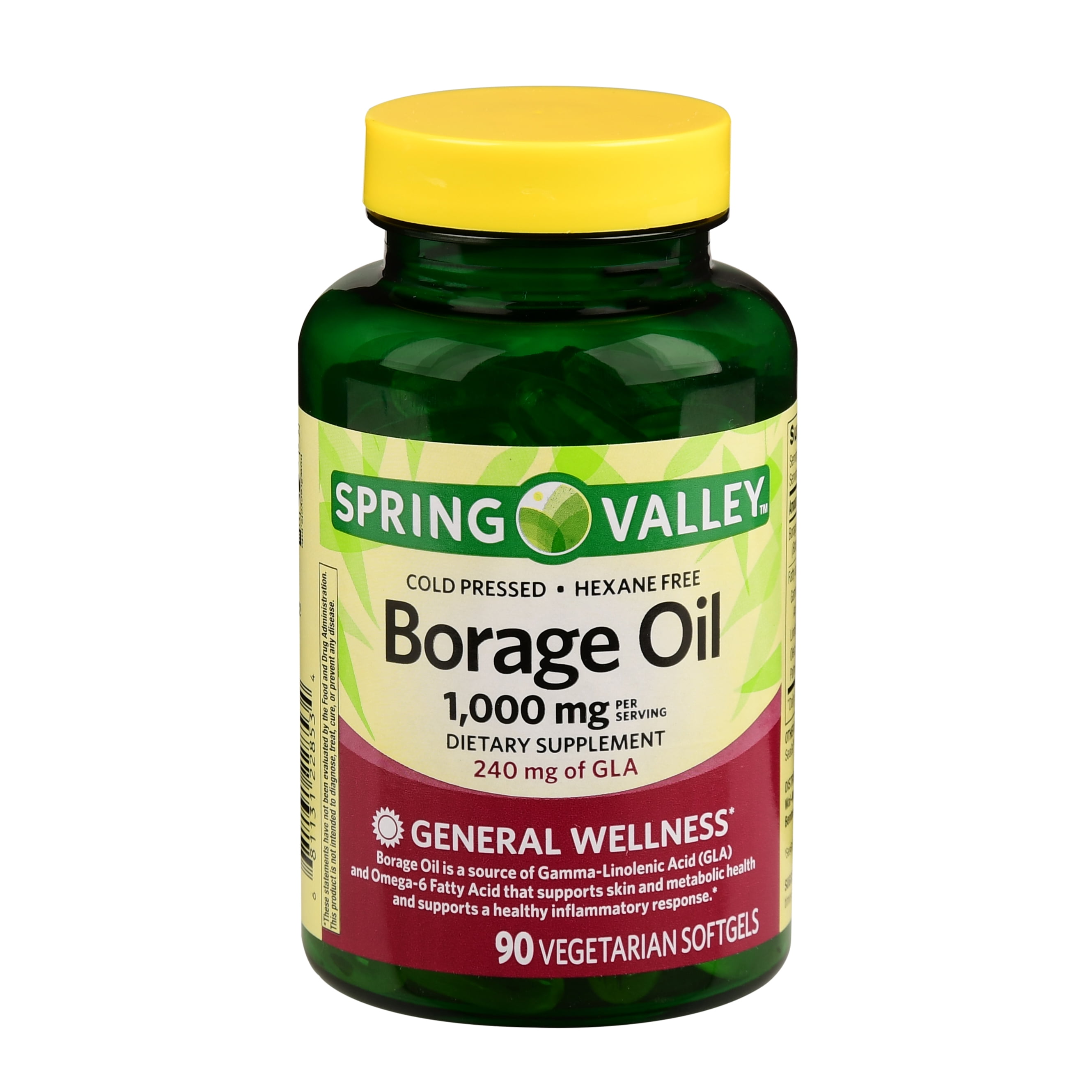 Spring Valley Borage Oil GLA General Wellness Dietary Supplement ...