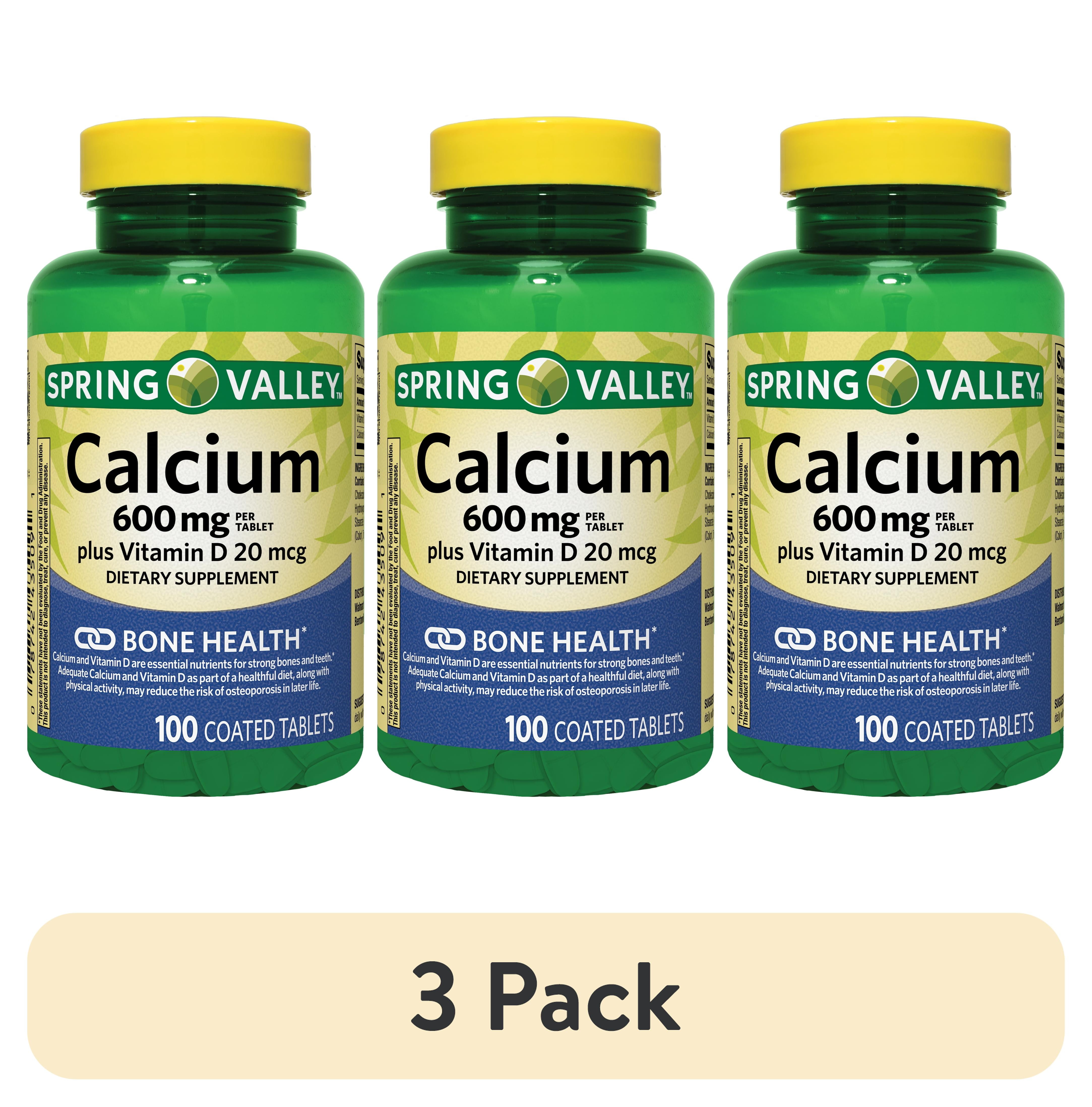 (3 pack) Spring Valley Calcium Plus Vitamin D Tablets Dietary ...