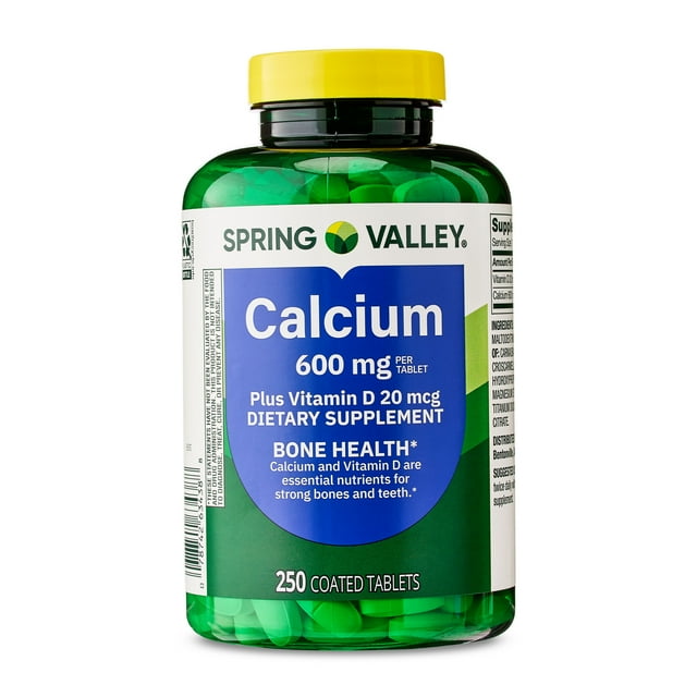 Spring Valley Calcium Plus Vitamin D Tablets Dietary Supplement, 600 mg ...