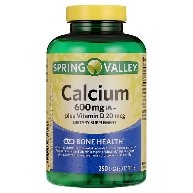 Spring Valley Calcium Plus Vitamin D Tablets Dietary Supplement, 600 mg ...