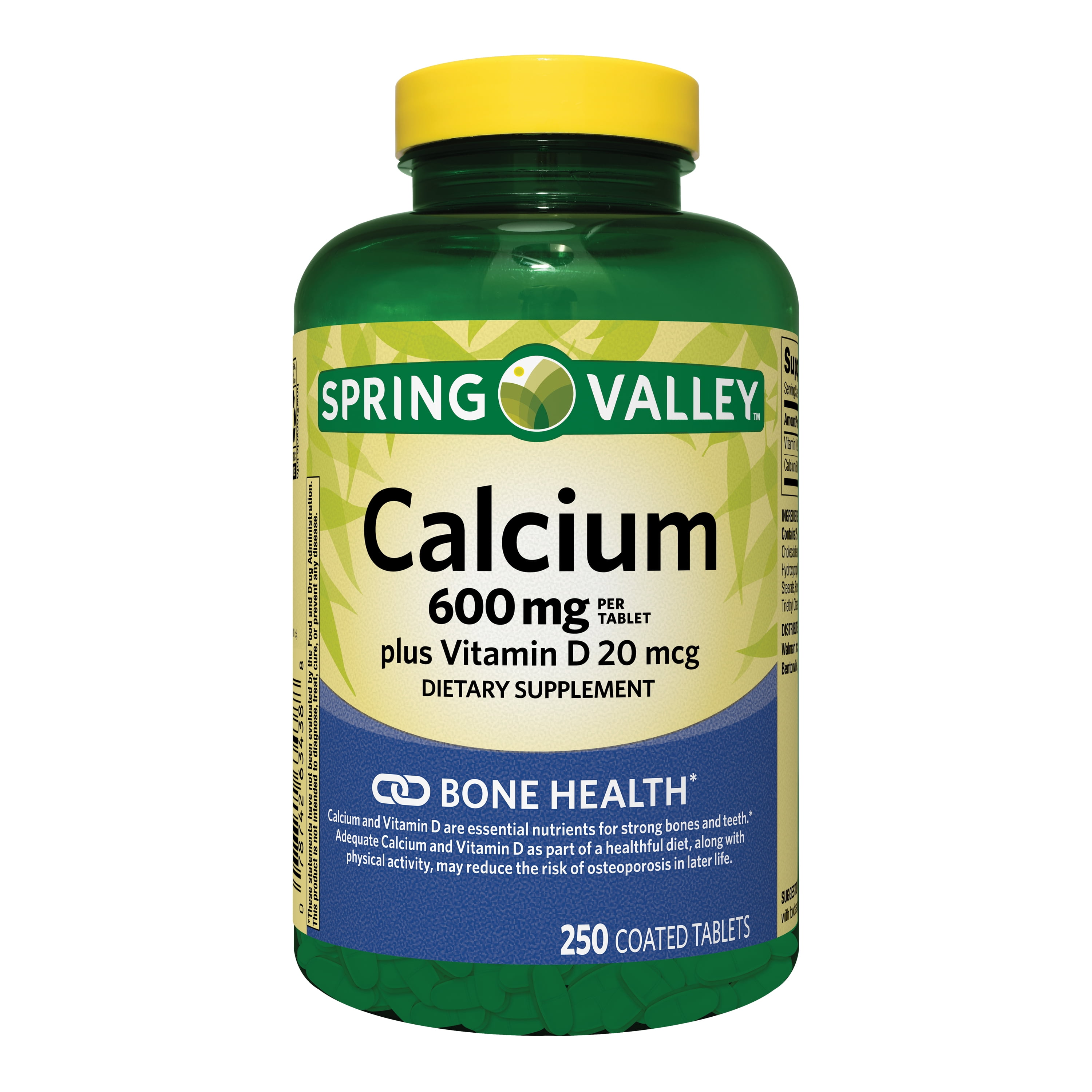 Spring Valley Calcium Plus Vitamin D Tablets Dietary Supplement, 600 mg ...