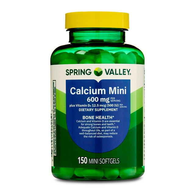 Spring Valley Calcium Plus Vitamin D3, Dietary Supplement, 150 Mini ...