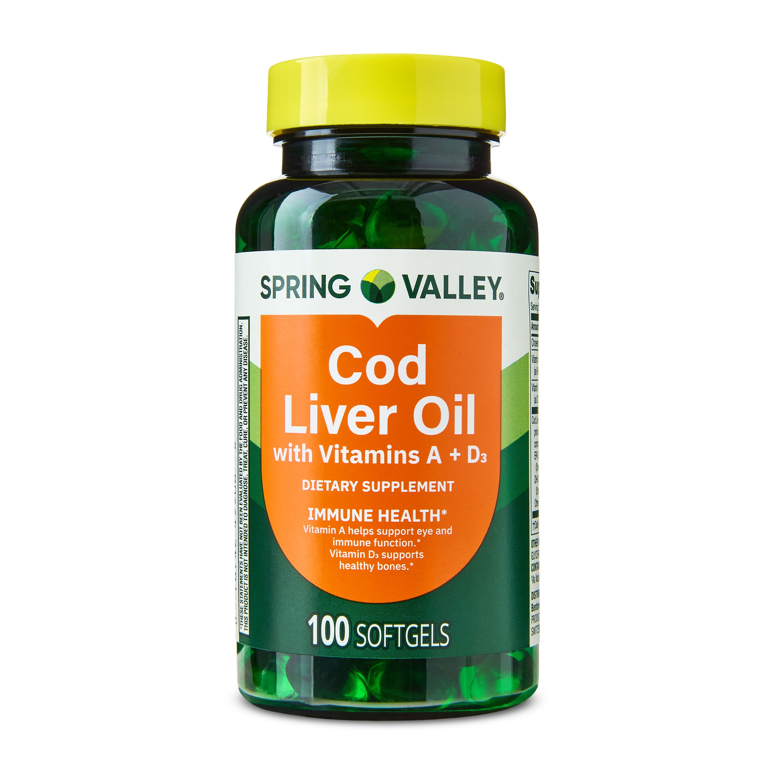 Spring Valley Cod Liver Oil Plus Vitamins A & D3 Dietary Supplement ...