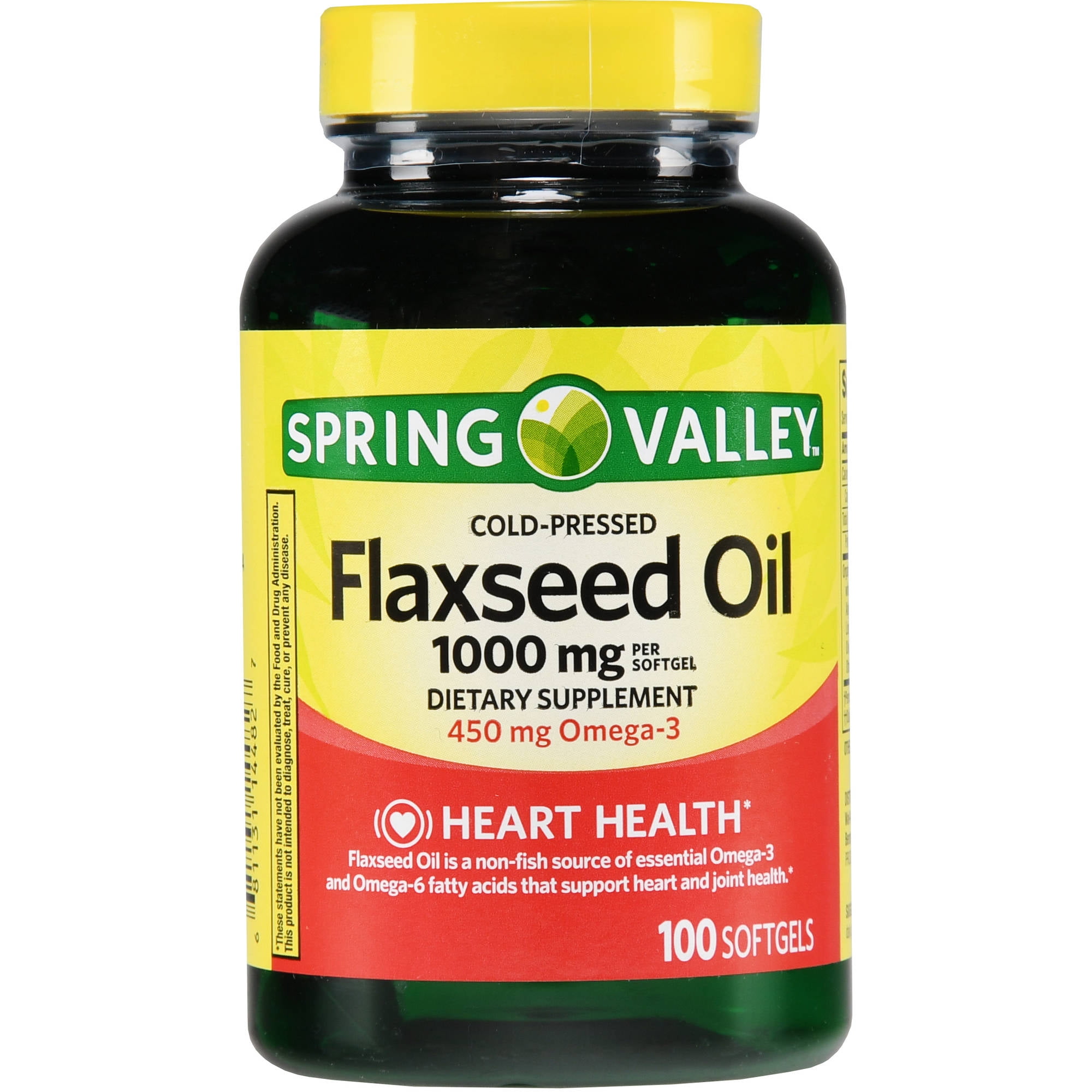 Spring Valley Cold-Pressed Flaxseed Oil Softgels, 1000 mg, 100 Ct ...