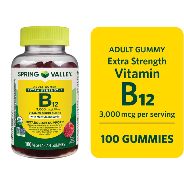 Spring Valley Extra Strength Vitamin B12 Vegetarian Gummies, Raspberry ...