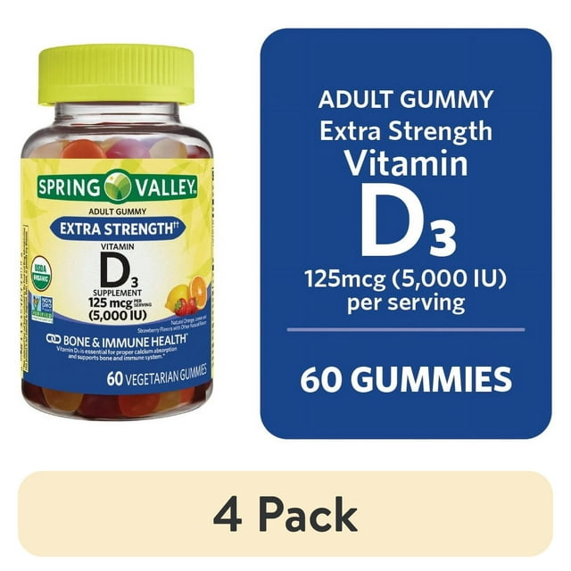 (4 pack) Spring Valley Extra Strength Vitamin D3 Gummies for Bone and ...