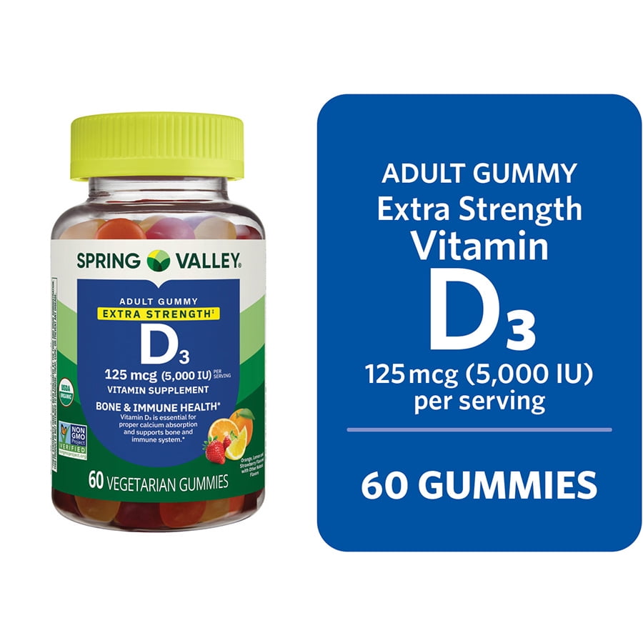 Spring Valley Extra Strength Vitamin D3 Supplement Vegetarian Gummies ...
