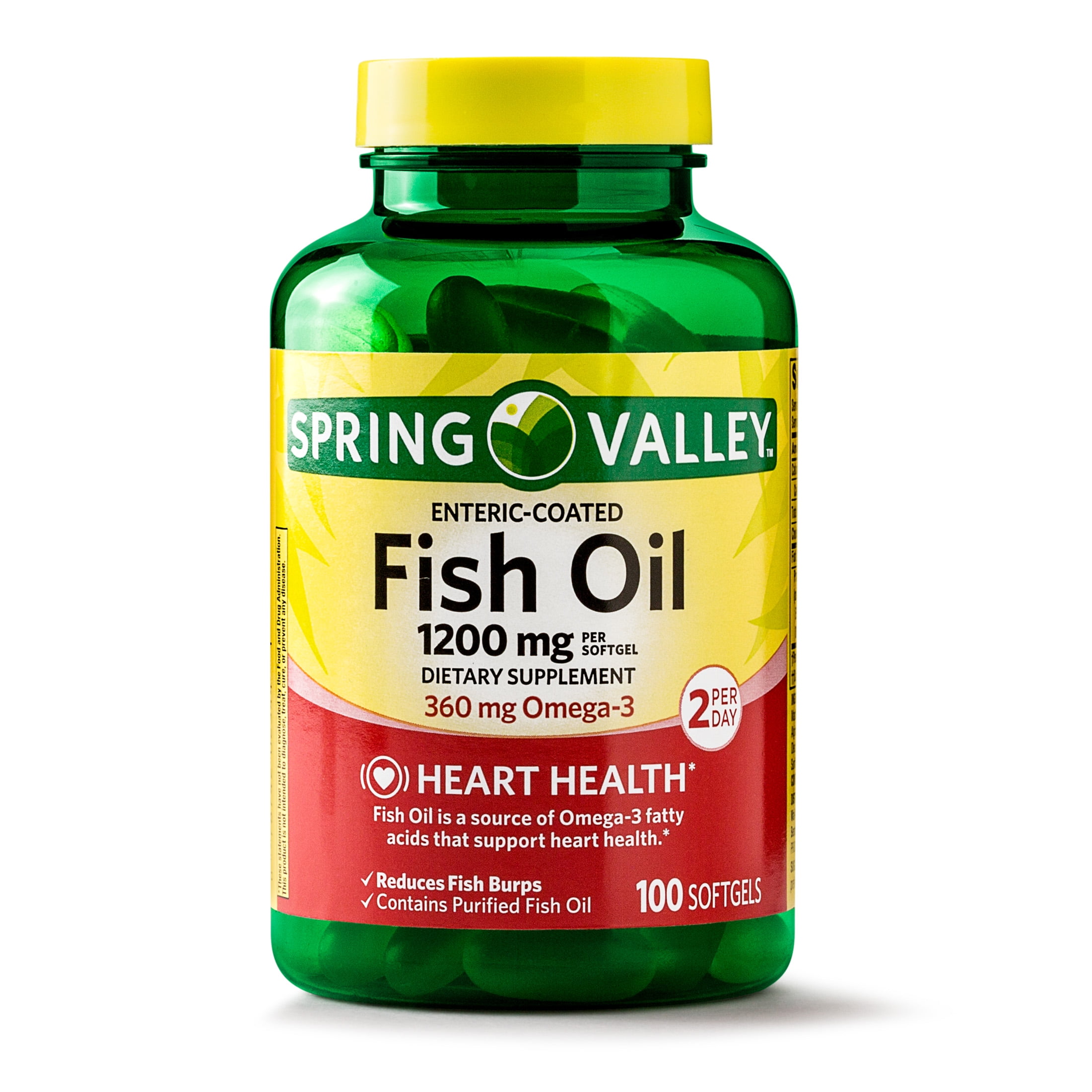 Spring Valley Fish Oil Enteric Coated Softgels, 1200mg, 100 Count - Walmart.com