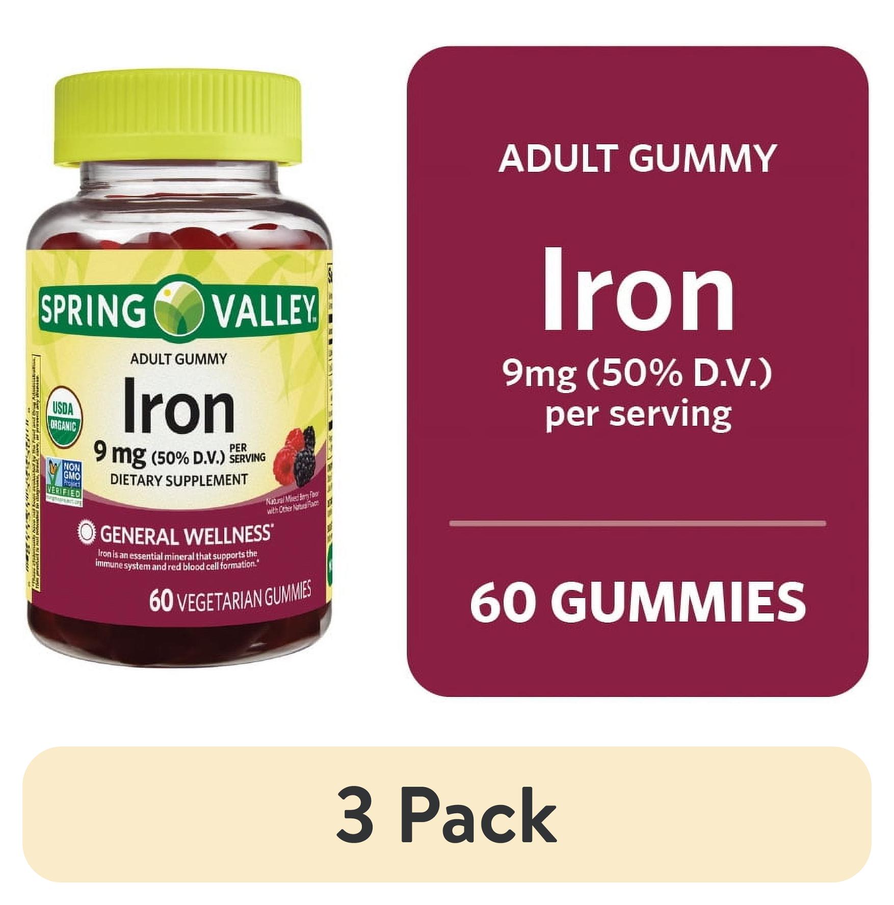(3 pack) Spring Valley General Wellness Iron Supplement Gummies, Mixed ...