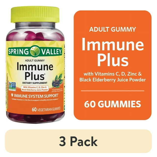 (3 pack) Spring Valley Immune Support Plus Dietary Supplement Gummies ...