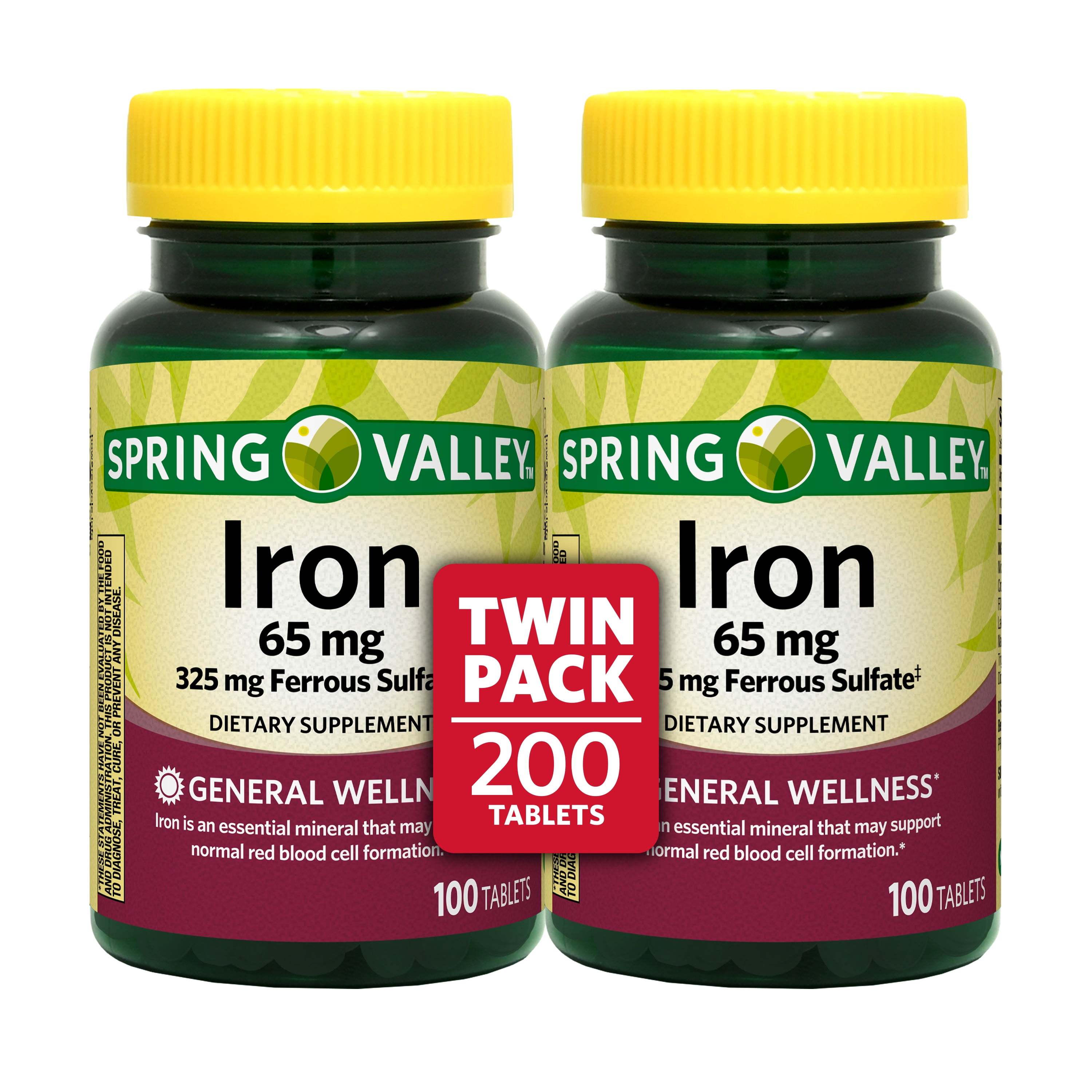 Spring Valley Iron General Wellness Dietary Supplement Tablets Twin ...