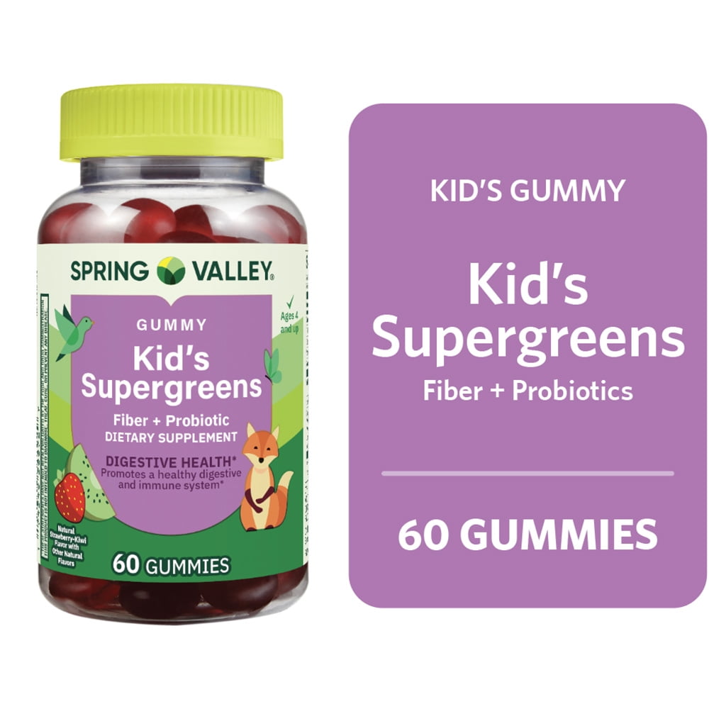 Spring Valley Kid's Supergreens + Prebiotic Fiber + Probiotic, 60ct ...