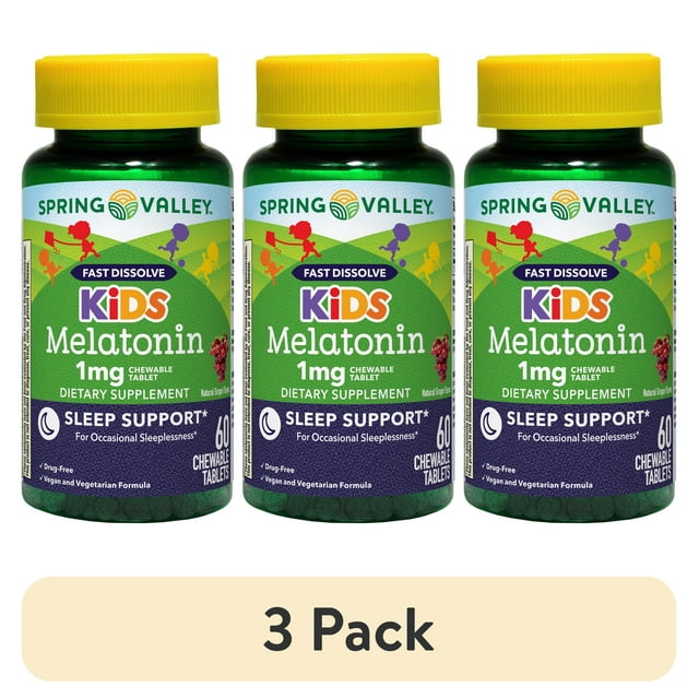 (3 pack) Spring Valley Kids Melatonin Chewable Tablets Dietary ...