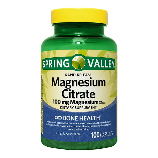Spring Valley Magnesium Citrate Capsules, 100 mg, 100 Count - Walmart ...