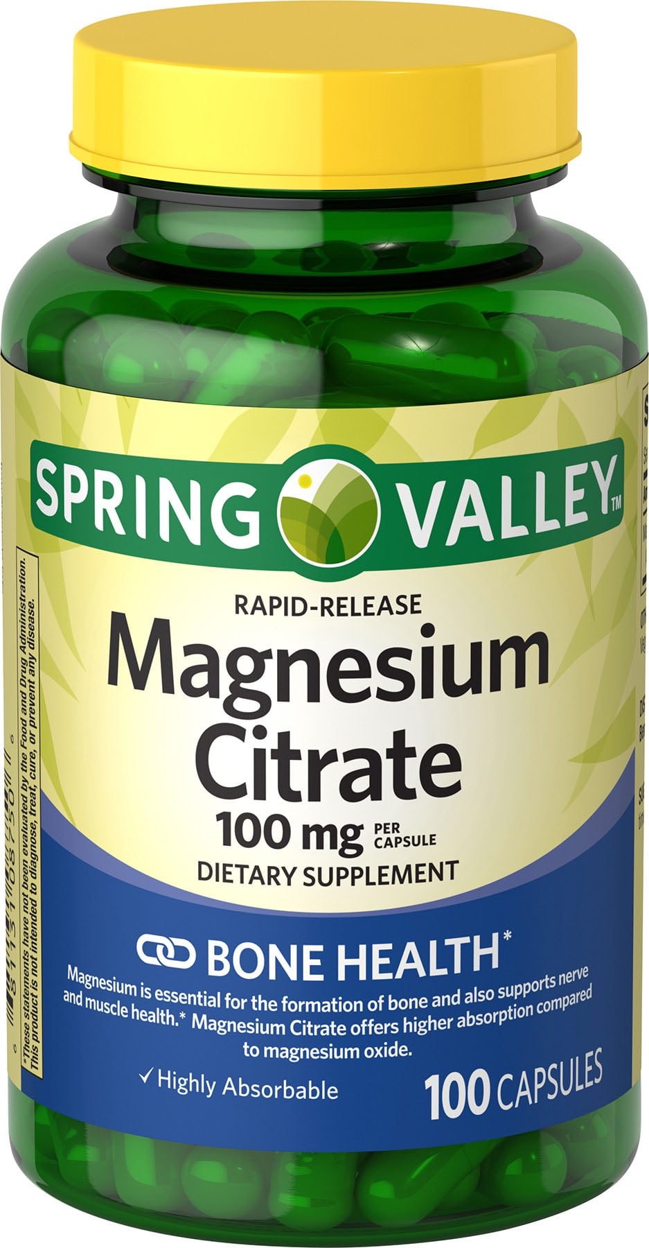 Spring Valley Magnesium Citrate Rapid Release Capsules, 100 mg, 100 Ct ...