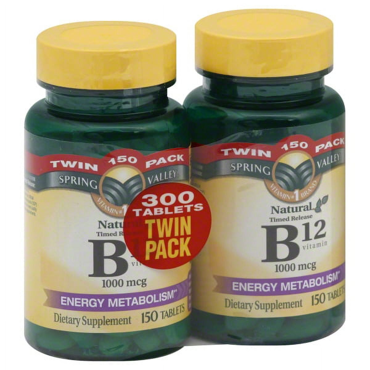 Spring Valley Natural Timed Release B12 Vitamin, 100 Mcg, 300 Count ...