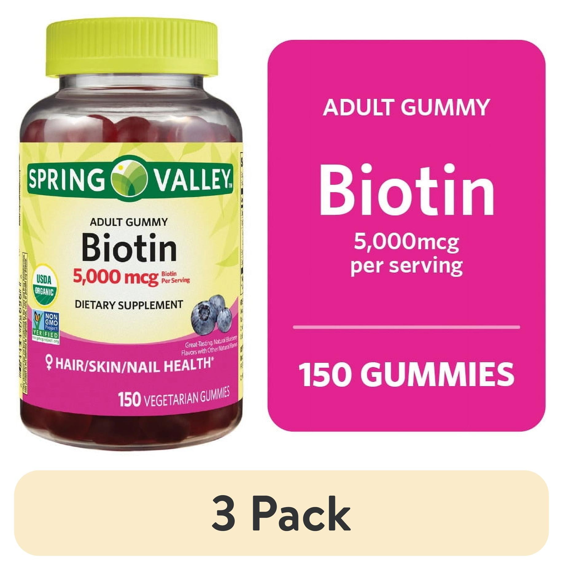(3 pack) Spring Valley Non GMO Biotin Vegetarian Gummies, Blueberry ...