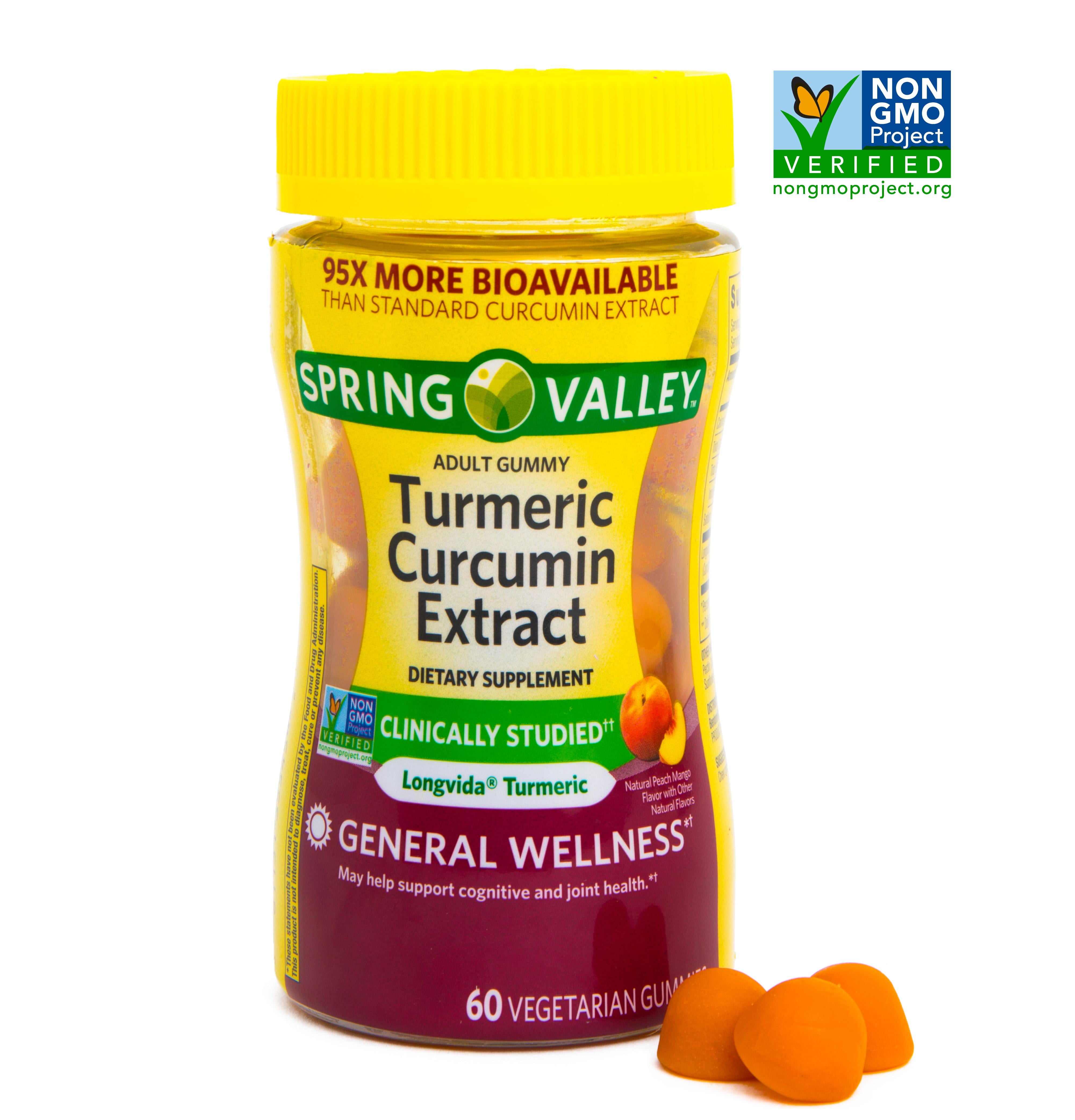 Spring Valley Non GMO Longvida Turmeric Vegetarian Gummies, Peach Mango ...
