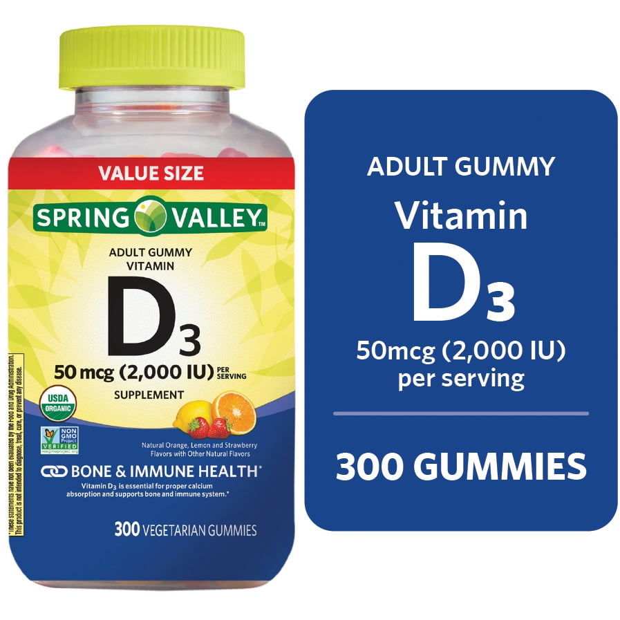 Spring Valley Non GMO Vitamin D3 Vegetarian Gummies, Assorted Fruits ...
