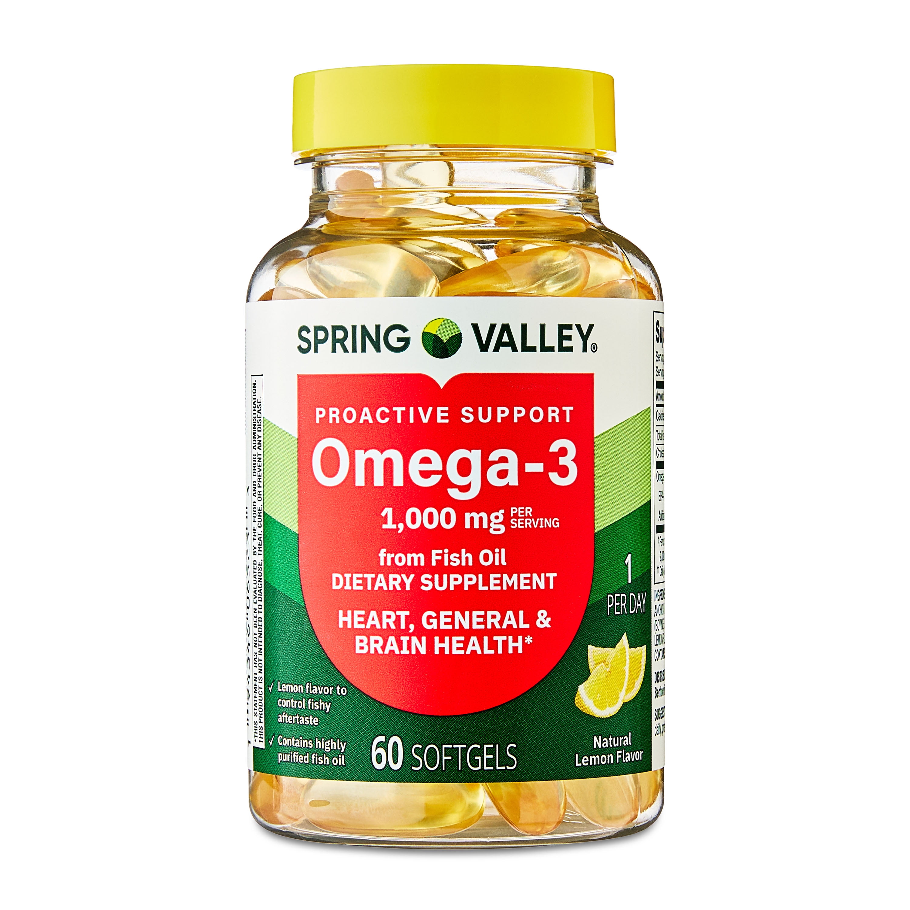 Spring Valley Proactive Support Omega-3 Fish Oil Dietary Supplement Softgels for Heart/General ...