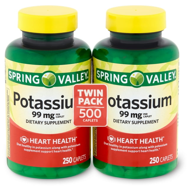 Spring Valley Potassium Heart Health Dietary Supplement Caplets Twin ...