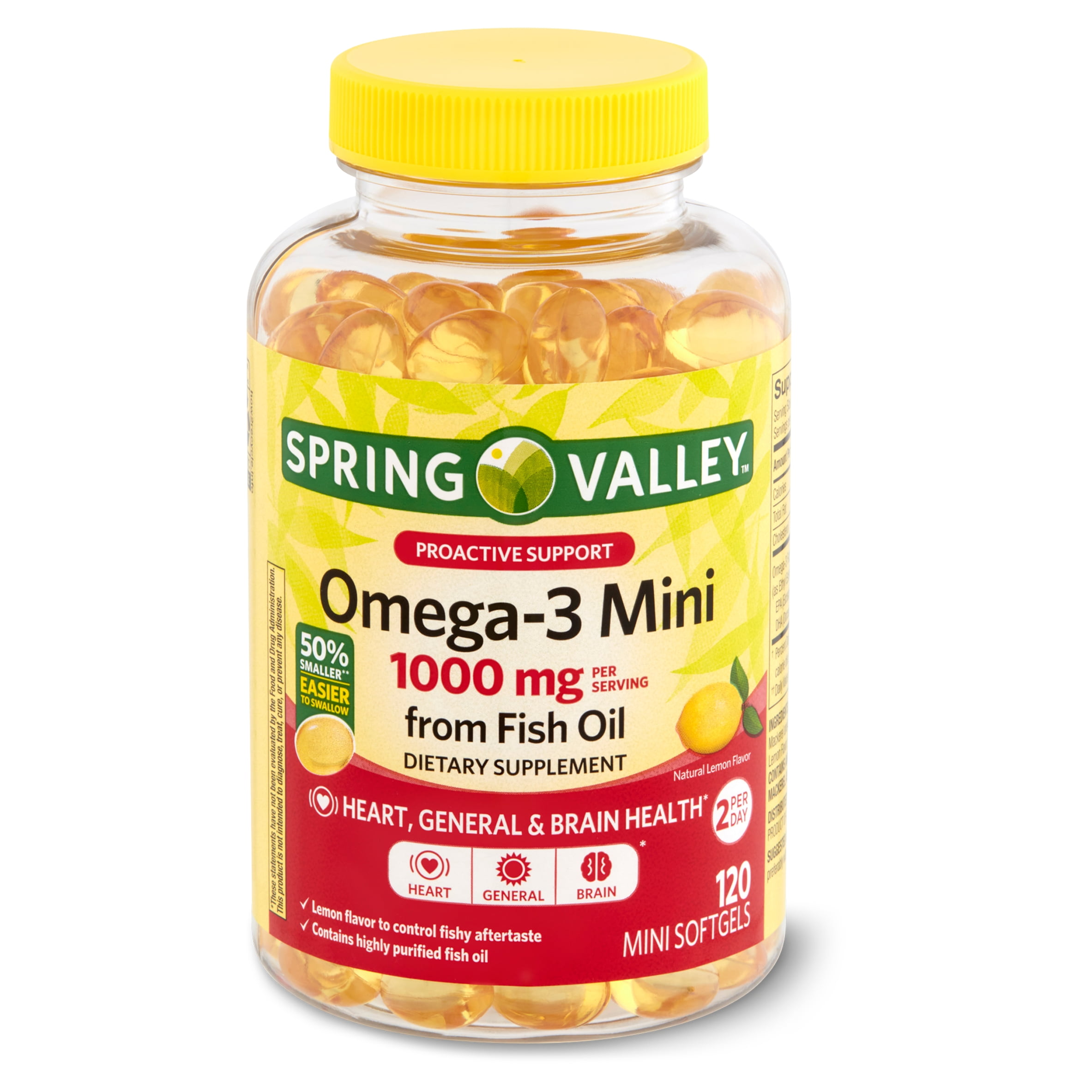Spring Valley Proactive Support Omega-3 Mini from Fish Oil Dietary Supplement, 1000 mg, 120 ...