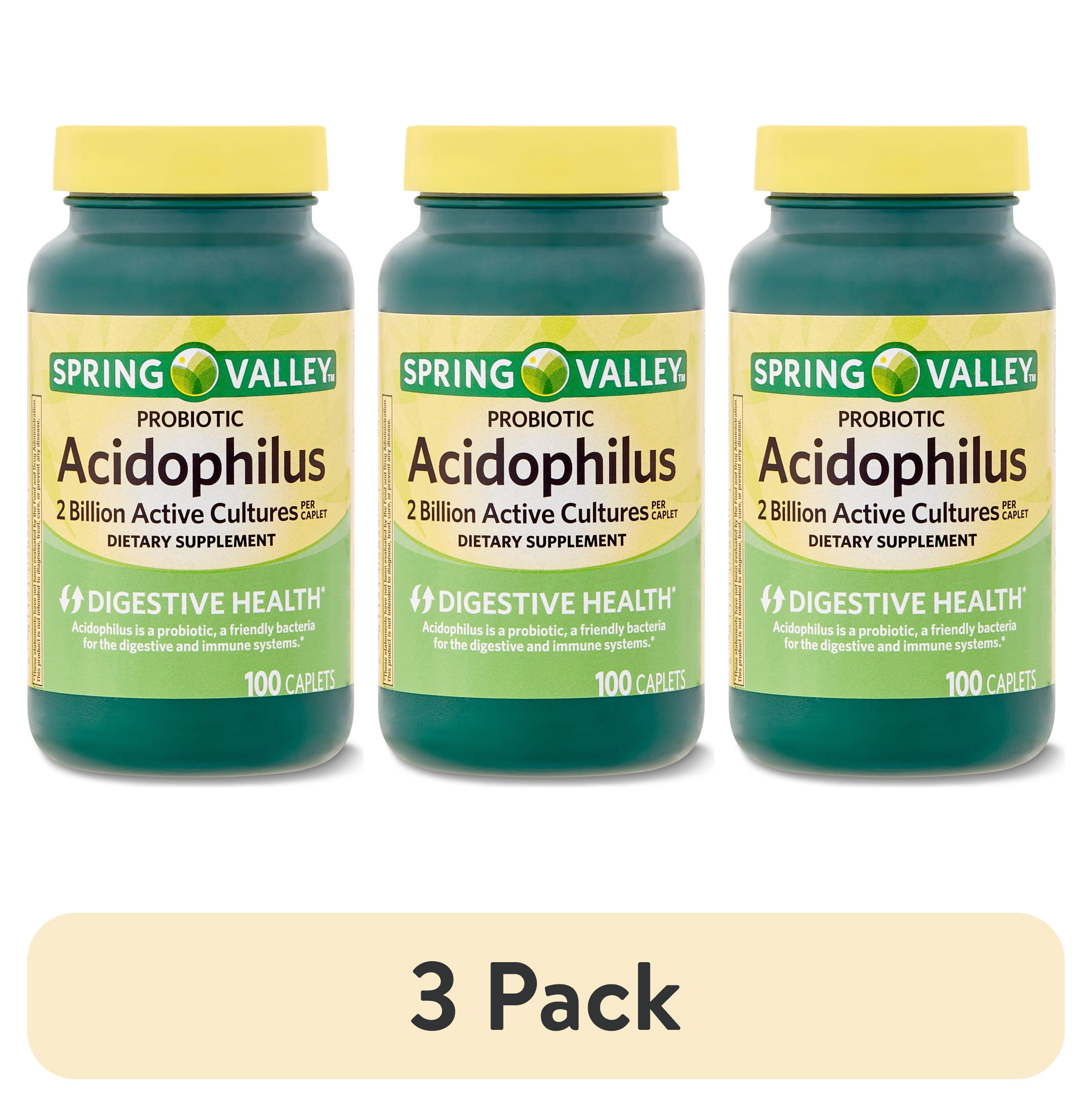 (3 pack) Spring Valley Probiotic Acidophilus Caplets, 2 Billion Active ...
