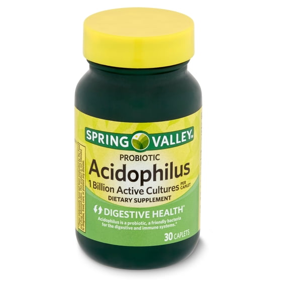 Spring Valley Probiotic Acidophilus Caplets for Digestive Health, 1 ...